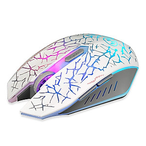 VEGCOO C12 Wireless Gaming Mouse,Rechargeable Mice Silent Click Cordless Mouse with 6 Buttons PC Gaming Mice Advanced Technology with 2.4GHZ Up to 2400DPI for PC Laptop (White)