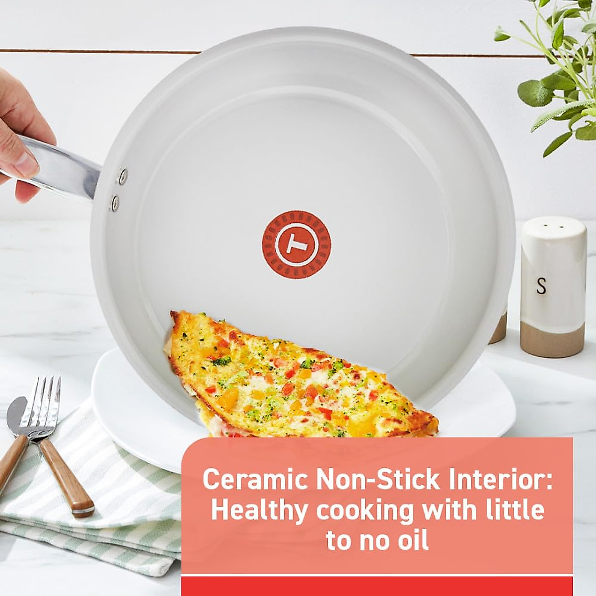 T-fal Fresh Gourmet Recycled Ceramic Nonstick Frypan 10.25 Inch, Oven Broiler Safe 500F, Cookware, Pots and Pans Grey