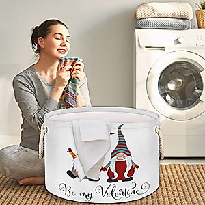 Valentine Cute Gnomes Love Heart (4) Large Round Baskets for Storage Laundry Baskets with Handles Blanket Storage Basket for Bathroom Shelves Bins for Organizing Nursery Hamper Girl Boy