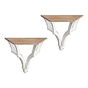 Kate and Laurel Corbett Distressed Wood Shelves, Set of 2, White and Rustic Brown, Farmhouse-Inspired Home Decor and Storage