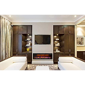 Mystflame 60 inch Electric Fireplace, Recessed and Wall Mounted Slim Electric Fireplace, 750/1500 Watt Heater Fireplace, Log & Crystal Hearth, Adjustable Realistic Flame, Remote Control & Touch Screen