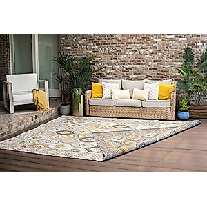 Double Sided, Water Resistant Indoor Outdoor Rug 8x10 | Outdoor Rugs for Patio, Deck, Porch, Entryway | Fade Resistant Outside Area Rug | 7'11'' x 10'3'' Cream | Floral, Tropical or Geometric