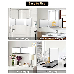3 Way Mirror for Self Hair Cutting, 360 Trifold Barber Mirrors 3 Sided Makeup Mirror to See Back of Head, Used for Hair Coloring, Braiding, DIY Haircut Tool are Good Gifts for Men Women (Without LED)