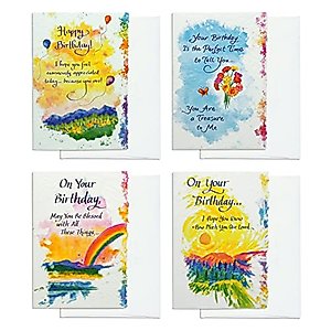 Blue Mountain Arts Birthday Card Assortment—4 Unique Greeting Cards with Uplifting Happy Birthday Wishes for the Special People in Your Life