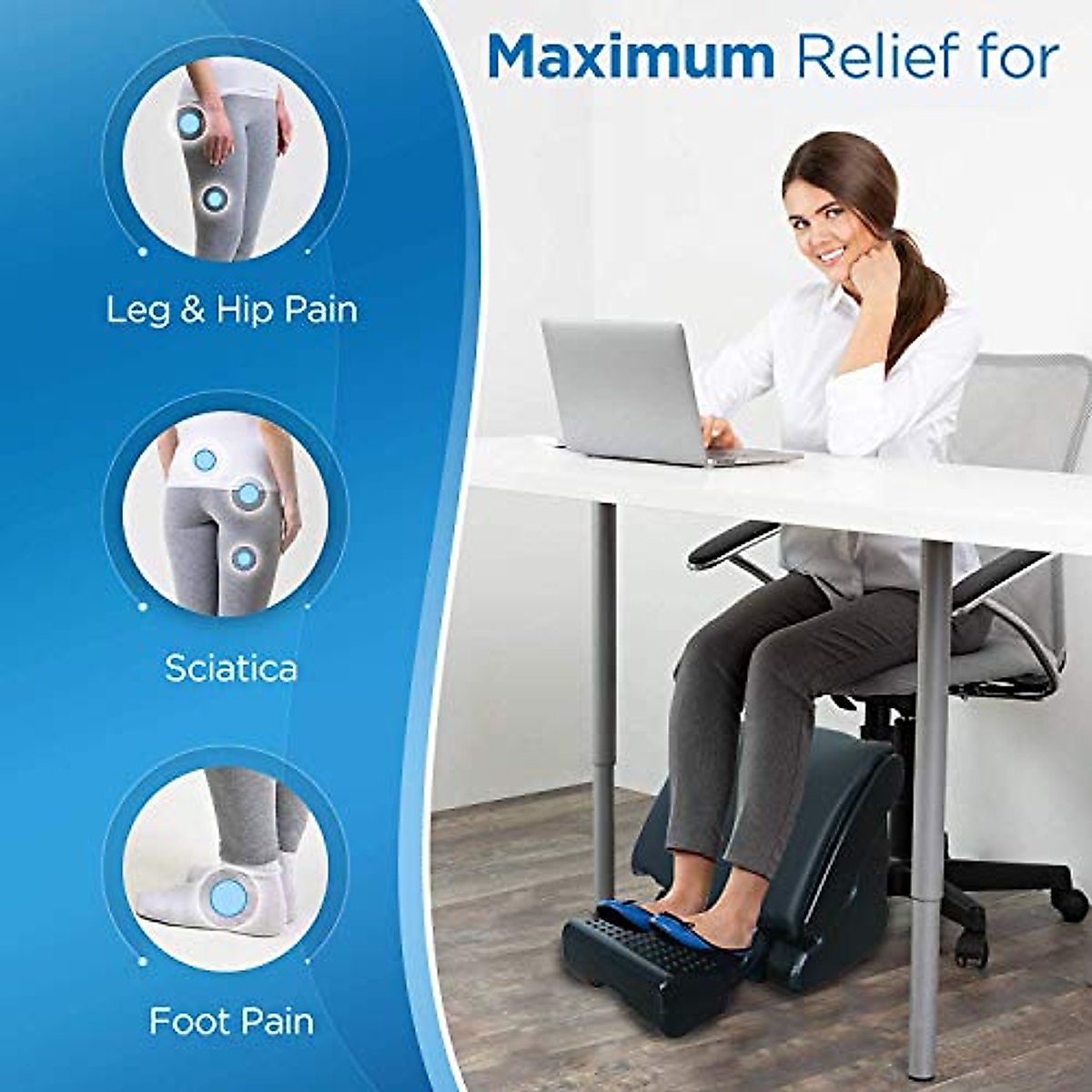 VUE Adjustable Footrest, Upgrade Ergonomic Footrest Max-Load 180LBS with 3 Functional Modes & Massage Office Foot Rest Under Desk for Home, Office, Car, Train