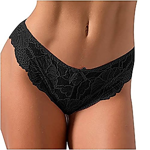 Kinple Womens Low-Waisted Brief Seamless Lace Bikini Elastic Cheeky Hipster Panties Ladies Comfortable Stretch Underwear Black