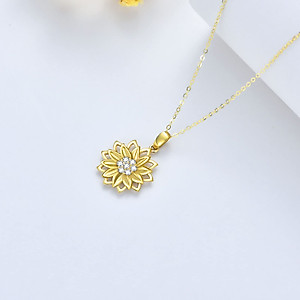 Solid 14K Sunflower Pendant Necklace, Real Gold Flower Necklace for Women You are May Sunshine Necklace Fine Jewelry Gifts for Wife, Mom,16''-18'' (Style 4)