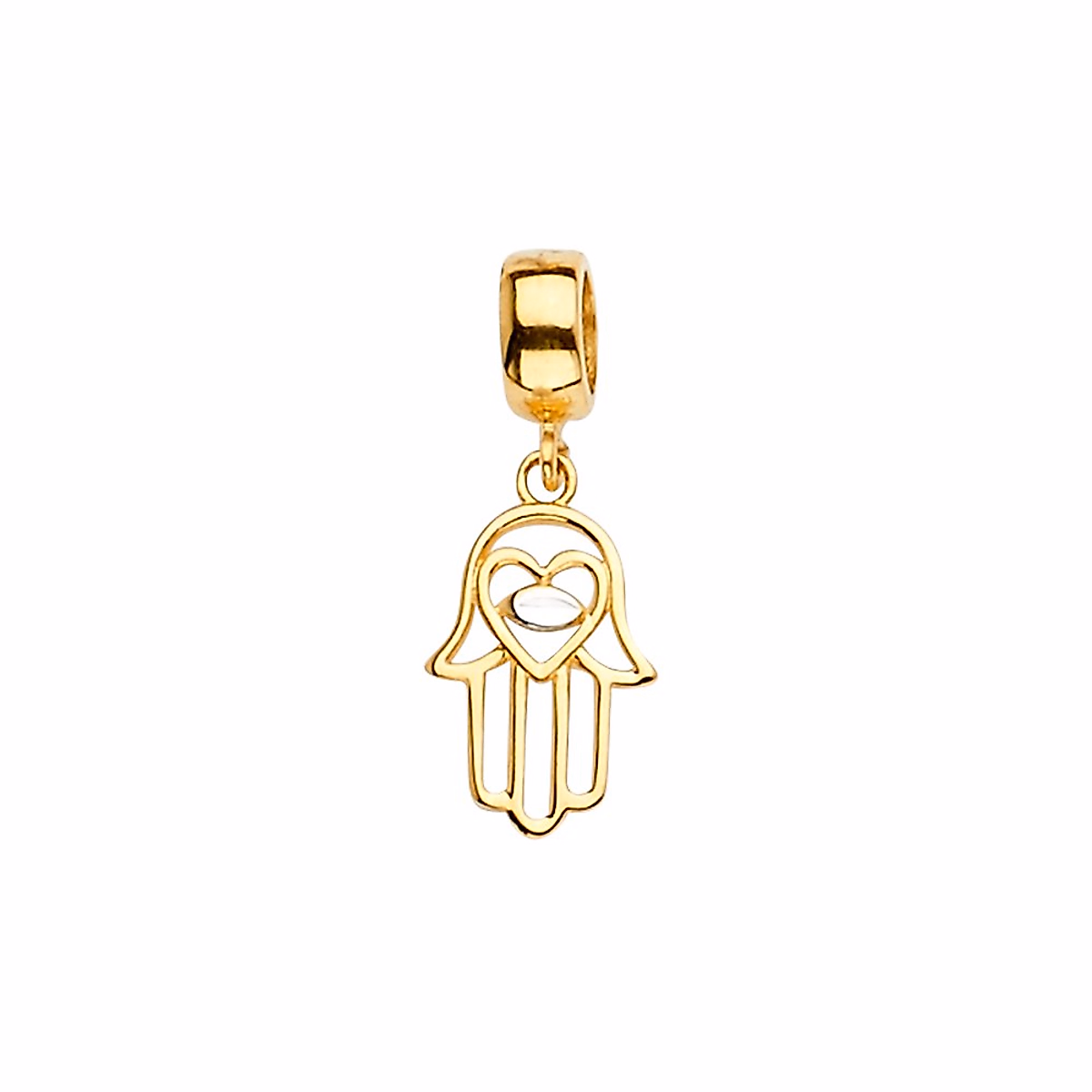 GoldenMine 14k Yellow Gold Hamsa Charm for Mix&Match Bracelet (Size : 21 x 9 mm)