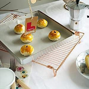 Kingrol 2 Pack Stainless Steel Cooling Racks with Collapsible Folding Legs, Stackable Grid Wire Racks for Cooking and Baking, Rose Gold