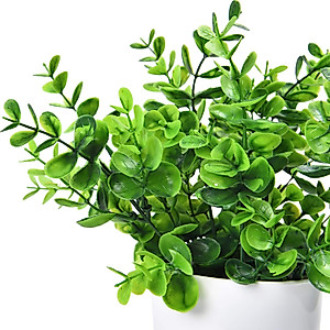 Sunm Boutique Eucalyptus Potted Plant, Mini Artificial Plants with 9 Branches Eucalyptus Leaves in Pots, Green Faux Potted Plants for Office Table Bathroom Greenery Room Home Decor