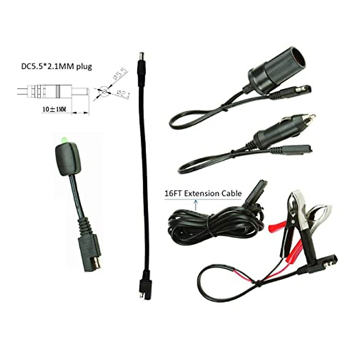 Sunway Solar 16FT Battery Charger Extension Cable Adapter SAE Connectors Quick Connect with Battery Clamps For 12V Trickle Charger And Maintainer,12Volt Solar Panel Battery Charger Power System Kit