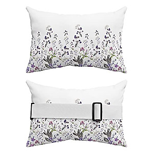 Recliner Head Pillow Ledge Loungers Chair Pillows with Insert Summer Plants Purple Flowers Pattern Lumbar Pillow with Adjustable Strap Outside Patio Decorative Garden Cushion for Bench Couch, 2 PCS