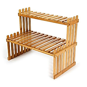 Lawei 2 Tier Table Top Bamboo Plant Stand - Desktop Flower Shelf Rack Flower Pot Display Stand for Indoor Outdoor Home Patio Lawn Garden Balcony Organizer Planter Holder