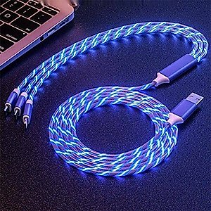 plok 3 in 1 LED Flowing Light Up Charger Cable,Multi Charging Cable,Micro Type-C Charging Cable,USB-C Fast USB Charger Cord for