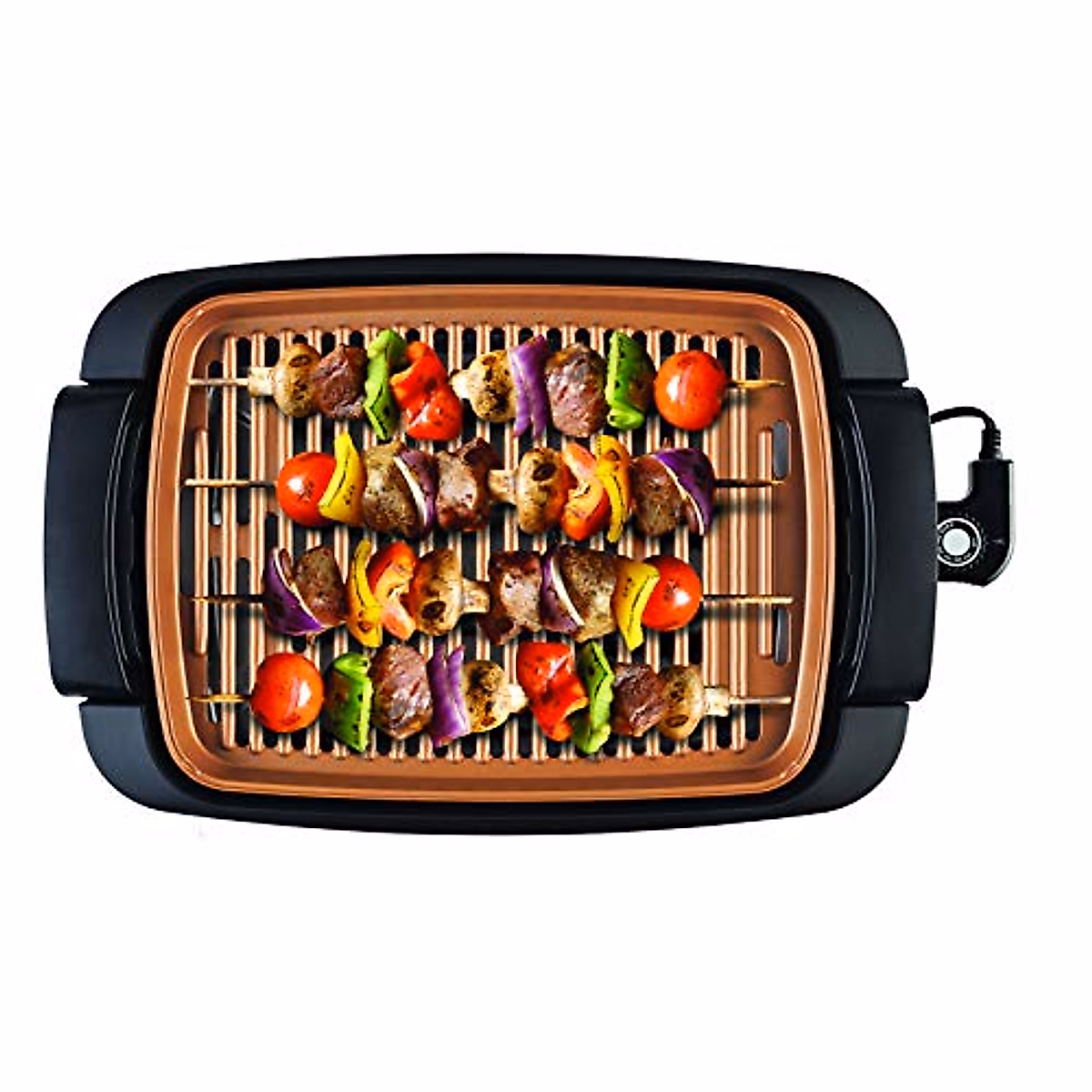 BELLA Indoor Smokeless Grill, 12 x 16 Inch Copper Titanium Coated Nonstick Cooking Surface, Multifunction Grill & Skillet