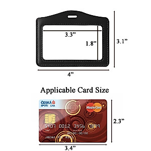 Larpur Pack of 2 ID Badge Holders, Horizontal Leather Card Case with Clear ID Window, Black - Double Sided Clear, Work Badge Holder for Office, Hospital, Exhibition, School