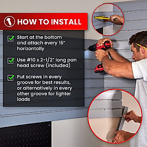 Slatwall Panel Garage Wall Organizer: Heavy Duty Wall Mounted PVC Wall Rack, Interlocking Slat Wall Paneling for Garage Wall Storage, Slatwall Board or Slatwall Shelves System -White (8’x4’W)