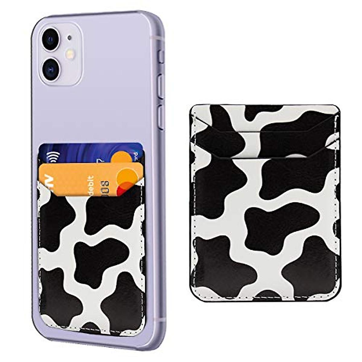 Cow Print Phone Credit Card Holder 3M Adhesive Stick on Wallet Pocket Case Mate for Cell Phone