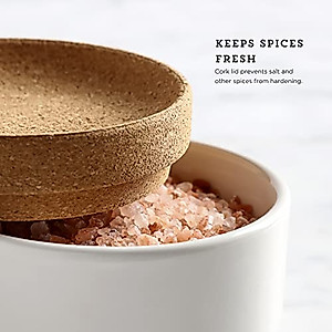 Kamenstein Ceramic and Cork Salt Pig with Easy Lift Lid for Easy Access, White