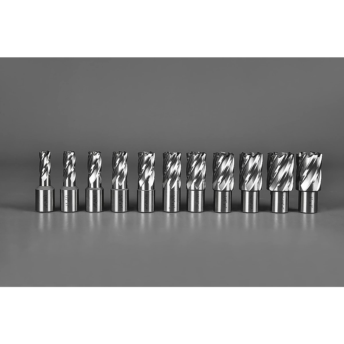 Annular Cutter Set 13 pcs JESTUOUS 3/4 Inch Weldon Shank 1 Cutting Depth and Cutting Diameter from 7/16 to 1-1/16 for Mag Drill Press HSS Standard Kit Two Flat with 2 Pilot Pins