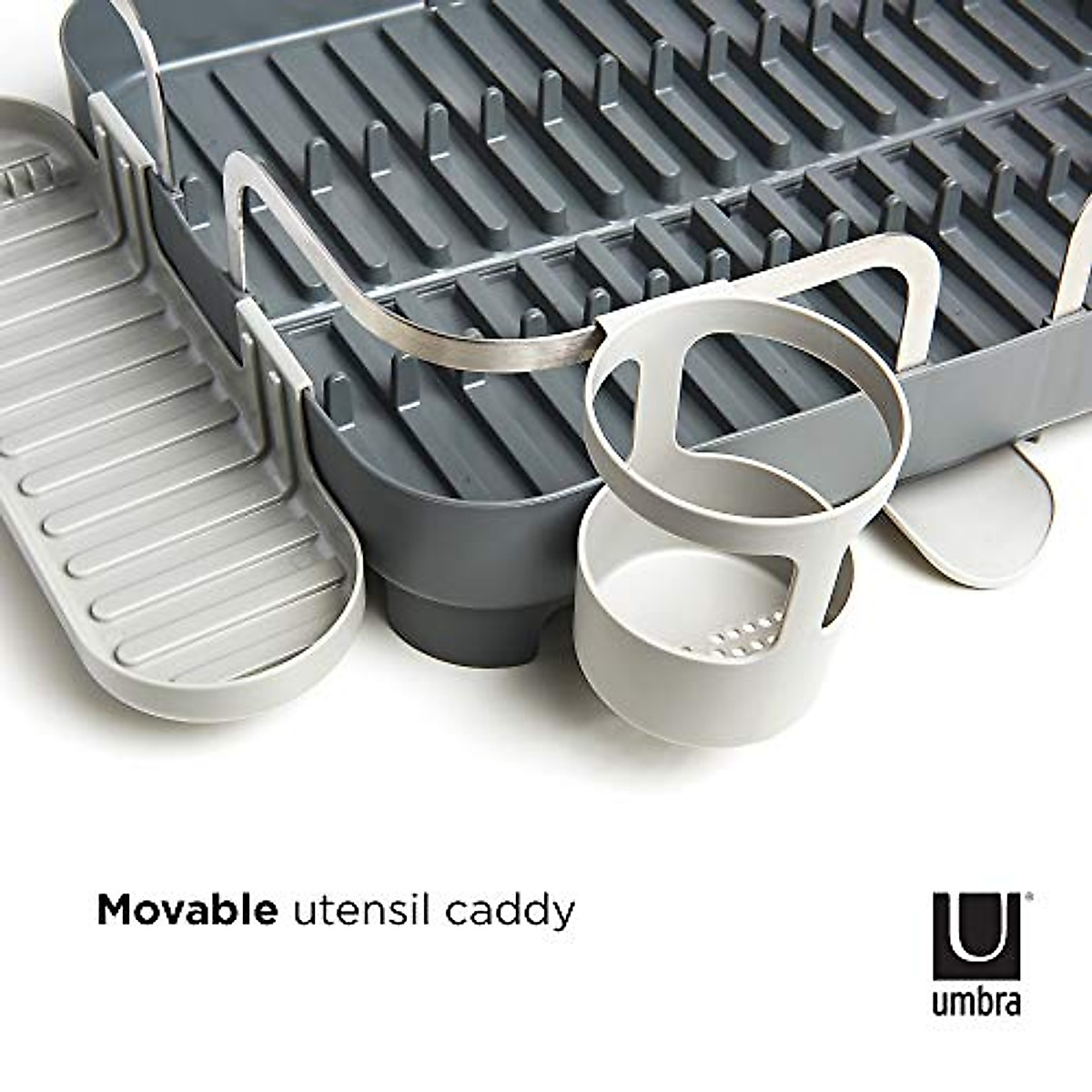 Umbra Holster Dish Rack– Molded Plastic Dish Drying Rack with Drainage Spout, Charcoal