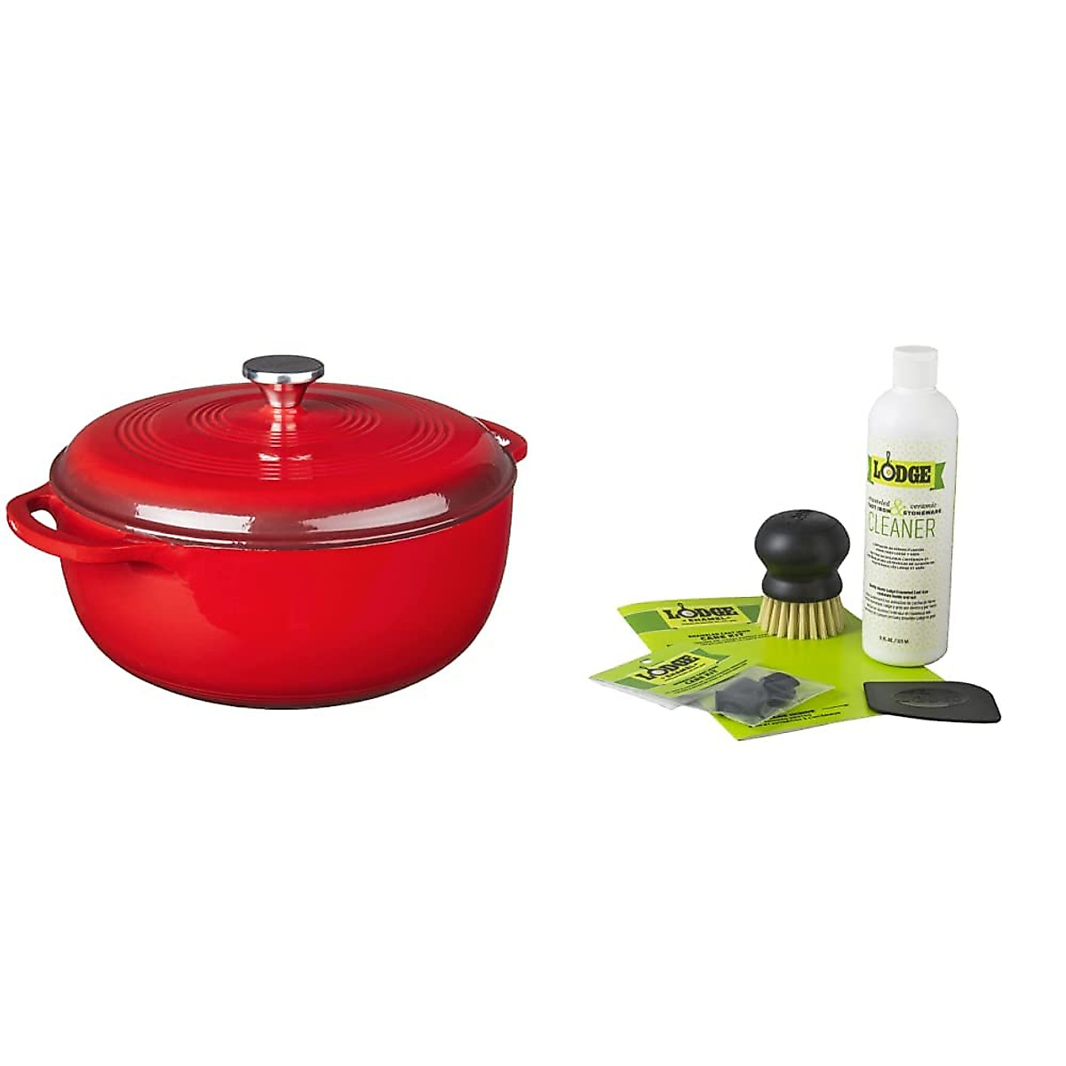 Lodge EC7D43 Enameled Cast Iron Dutch Oven, 7.5-Quart, Island Spice Red & Enameled Cast Iron and Stoneware Care Kit, 12 oz