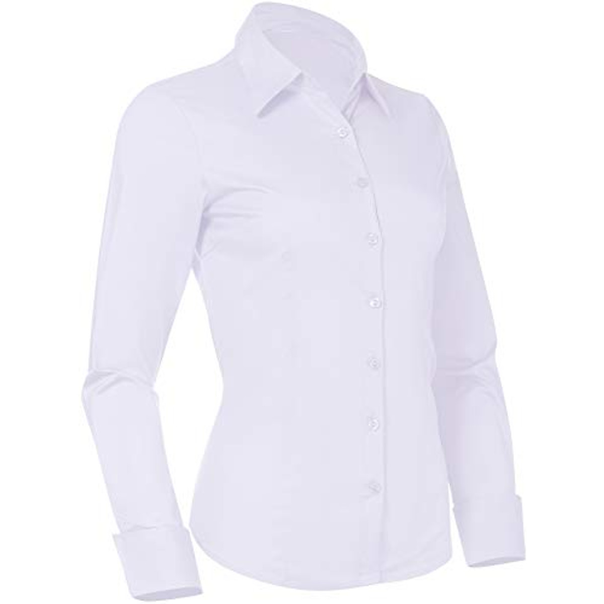 PIER 17 Button Down Shirts for Women, Tailored Long Sleeve Casual Business Professional Office Work Collared Dress Blouse New White