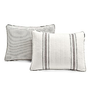 Lush Decor Farmhouse Stripe Reversible Cotton 3 Piece Quilt Set, Full/Queen, Gray