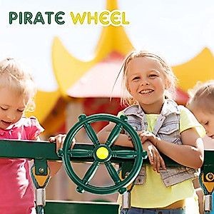 Junkin 4 Pcs Outdoor Playground Accessories for Kids Pirate Playground Equipment Set Include Pirate Ship Wheel Flag Bell Telescope for Swing Set Playhouse Backyard Tree House Jungle Gym Pirate Ship