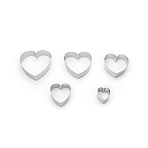Fox Run Heart Shaped Cookie Cutters, 5-Piece Set with Storage Tin Included, Stainless Steel