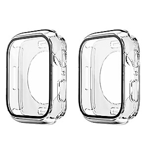 Yolovie [2 Pack] 2 in 1 Waterproof Case Compatible for Apple Watch 40mm SE Screen Protector Series 6 5 4 Tempered Glass Film PC Face Cover & Back Bumper for iWatch Accessories - 40mm Clear x2