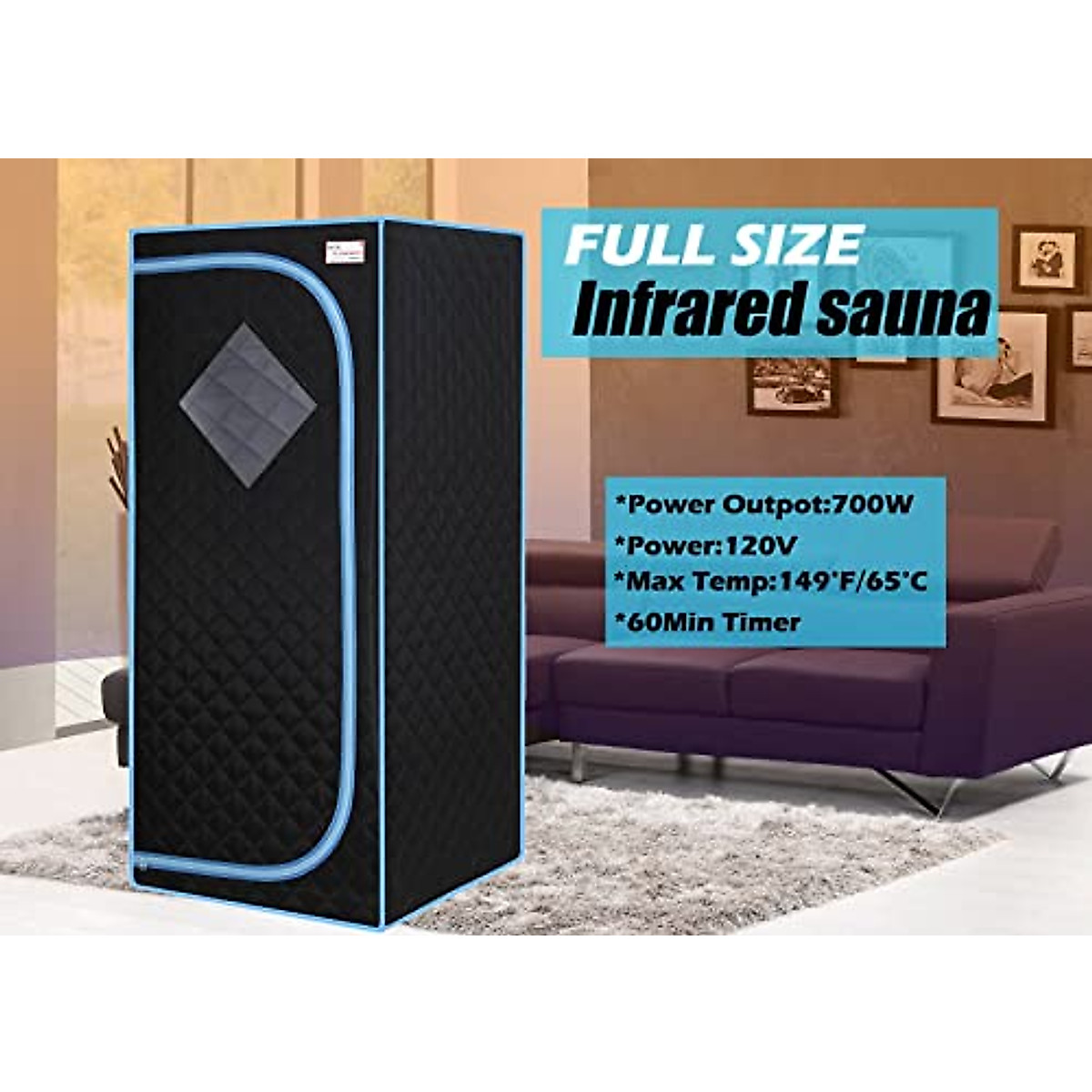 SALUSHEAT Full Size Infrared Sauna, One Person Home Sauna Spa Portable Sauna Tent with Remote Heating Foot Pad, Upgraded Chair, Black(29.1"*29.1"*66.5")