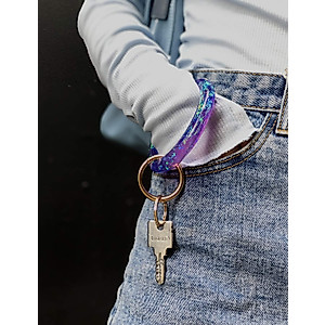 Mymazn Bangle Key Ring Bracelet for Women Wristlet Keychain Bracelets Holographic Circle Keyring for Wrist, Gift for Women Girls