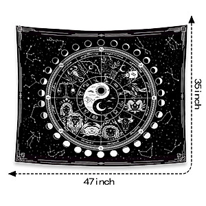 Kanuyee Twelve Constellation Tapestry,Black and White ，Sun and Moon ，Yin and Yang Tapestry Mystic Wall Hanging Tapestry for Home Decor (35"x47")