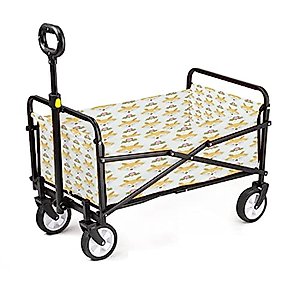 Collapsible Wagon Cart Seamless with Foxes and Flowers Bright Colors White Wrapping for Foldable Utility Wagon Large Capacity Garden Cart with Push Bar for Beach Camp Outdoor Shopping
