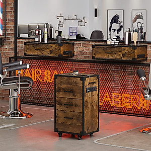 PENNYNANA Rolling Beauty Salon Trolley Cart, Beauty Salon Station with Wheels, Large Storage Space, Power Outlets, Hair Dryer Holders, Salon Spa Equipment, Rustic Brown