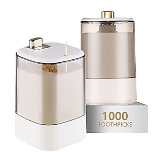 Toothpick Holder Dispenser——2pcs Pop-Up Automatic Toothpick Dispensers with 1,000 Toothpicks for Home Livingroom Kitchen Restaurant, Thickening Toothpicks Container, Novelty Sturdy Secure Toothpick Storage Box (A-WHITE*2)