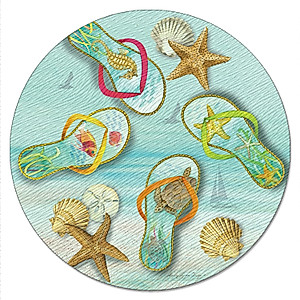 CounterArt Blue Sea Flip Flops 4mm Heat Tolerant Tempered Glass Lazy Susan Turntable 13" Diameter Cake Plate Condiment Caddy Pizza Server