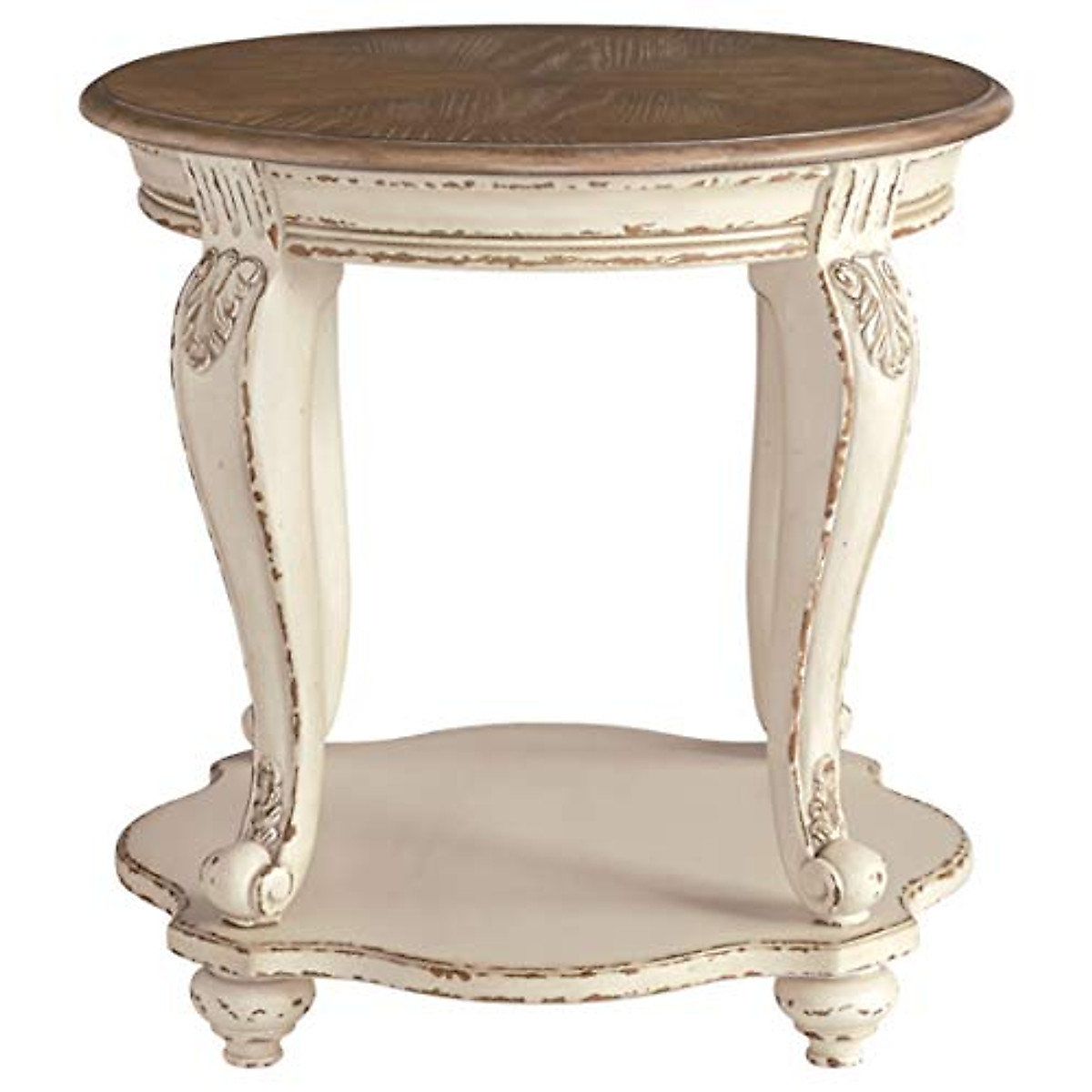 Signature Design by Ashley Realyn French Country Two Tone Round End Table, Chipped White