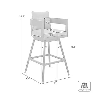 Menorca Outdoor Patio Swivel Counter Stool in Aluminum with Gray Cushions