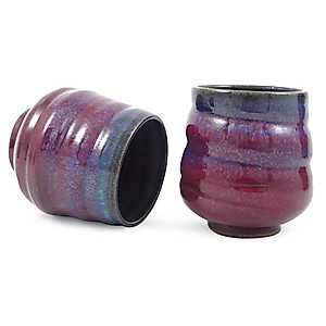 Modern Artisans Plum Perfect Spiral Stoneware Tea Cups, American Made Pottery, Set of (2) 8-Ounce Cups