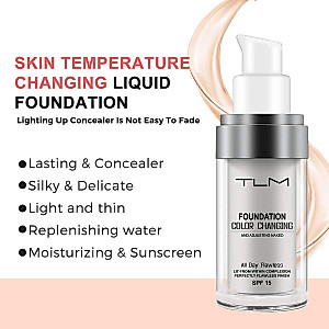 3PCS TLM Concealer Cover Cream, Flawless Colour Changing Warm Skin Tone Foundation Makeup, Base Nude Face Liquid Cover Concealer