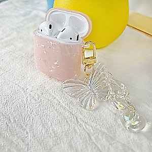 Fycyko Compatible with AirPods 1&2 Case with Bling Sparkle Pretty Design AirPods Soft TPU Protective Case with Cute Glitter Butterfly Heart Charm for Women Girls-Pink