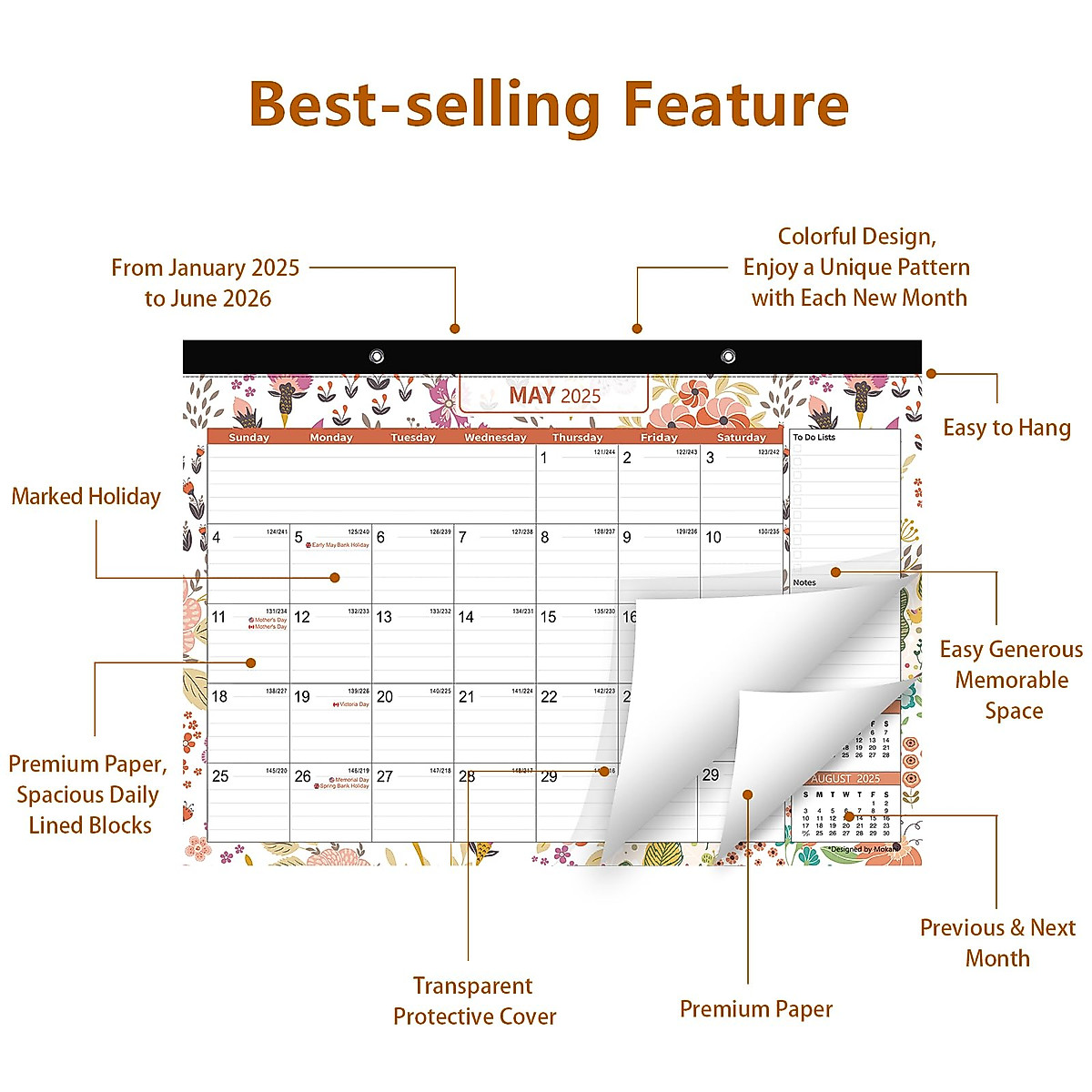 2023-2024 Large Desk Calendar 2023 (January 2023-June 2024), Big Monthly Wall Calendar with Plastic Cover: 17"x12", 18 Months Academic Year Desk Pad Calendars with Planner Stickers