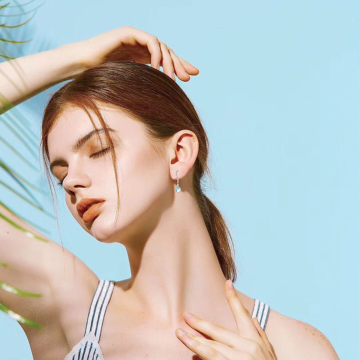 Moonstone Leverback Earrings for Women Sterling Silver Tree Life 6mm Moonstone Dangle Earrings Jewelry Gifts Hypoallergenic Earrings for Women Daughter Sensitive Ears