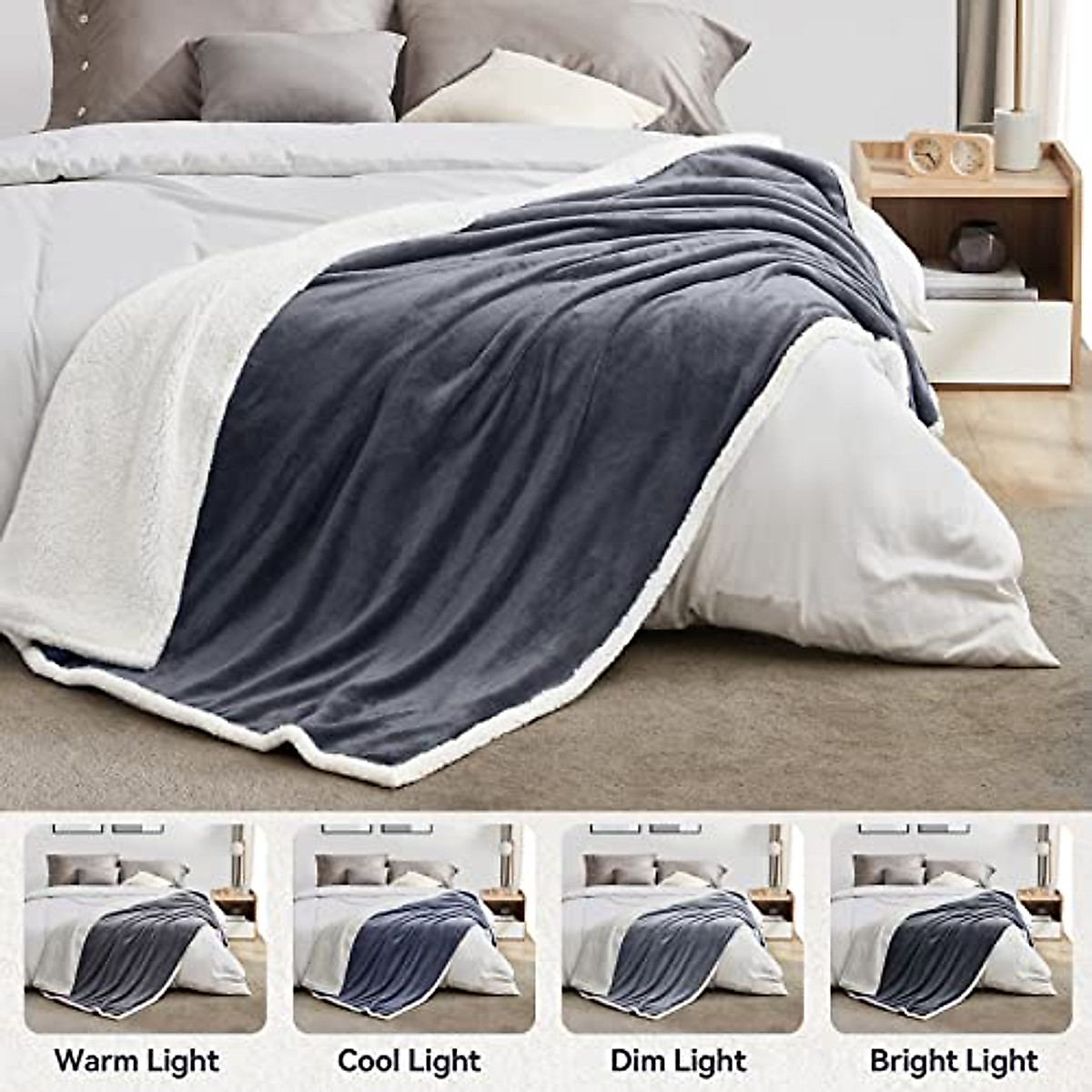 BEAUTEX Sherpa Fleece Throw Blankets, Soft Fluffy Flannel Plush Blanket and Throw, Fuzzy Cozy Grey Cuddle Blankets for Couch Bed Sofa Adults (50" x 60", Grey)