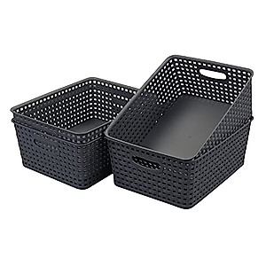 Vababa Pack of 4 Weave Plastic Baskets, Gray Plastic Storage Basket