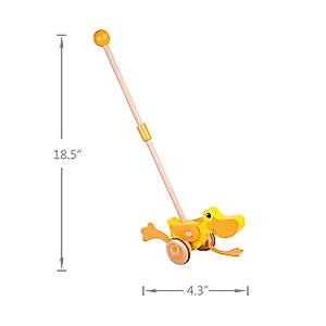 Classic World Wooden Push-Along Ducky,Push Pull Activity Walking Toy Duck,Baby Walker Push Toy