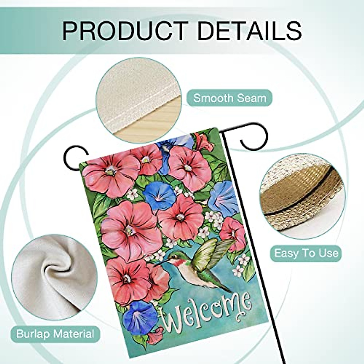 Hzppyz Welcome Spring Floral Flowers Garden Flag Double Sided, Morning Glory Hummingbird Birds Decorative Yard Outdoor Home Small Decor, Summer Farmhouse Burlap Outside House Decoration 12 x 18