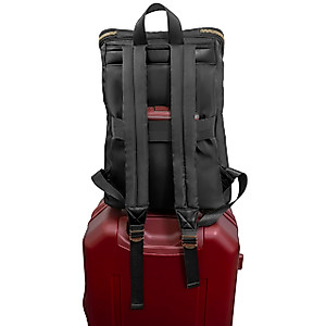 Joan & David Twill Nylon 18" Backpack with Padded Laptop Sleeve, and Luggage Strap with 1 Free TSA Approved Bottle, Fits Up To 15" Inch Laptop (Black)